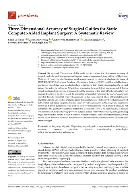 Pdf Three Dimensional Accuracy Of Surgical Guides For Static Computer