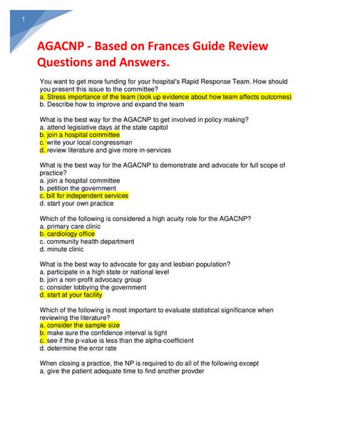 Agacnp Based On Frances Guide Review Questions And Answers Exams Nursing Docsity