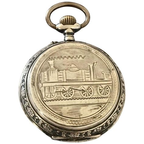 Antique Full Engraved “steam Train” Silver Case Pocket Watch At 1stdibs