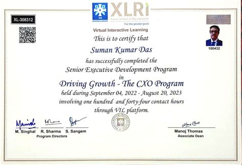 Successfully Completed The Senior Executive Development Program In Driving Growth The Cxo