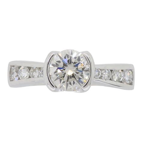 Half Bezel Set Round Diamond Engagement Ring At 1stdibs Half Bezel