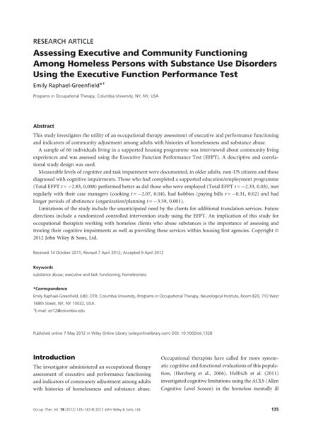 Pdf Assessing Executive And Community Functioning Among Homeless