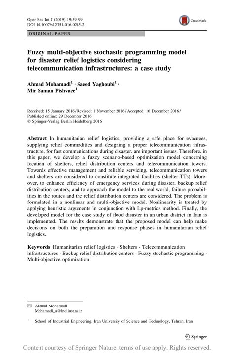 Fuzzy Multi Objective Stochastic Programming Model For Disaster Relief