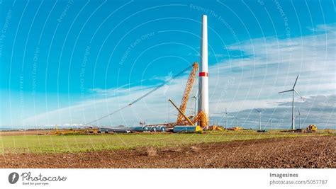 Construction Site Erection And Assembly Of A Wind Turbine By Crane Construction Work At The