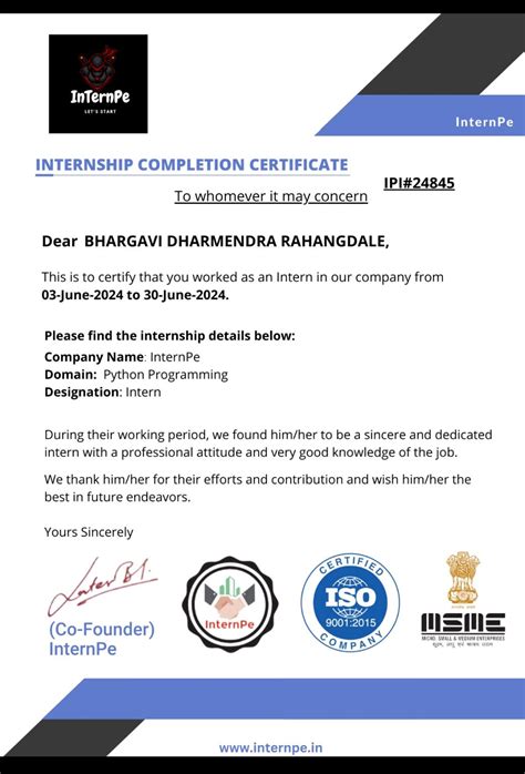 Bhargavi Rahangdale On Linkedin Python Programming Internship Grateful Learning