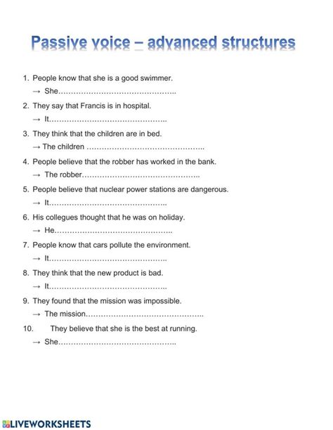 Text Structure Worksheet For Advanced Passive Voice