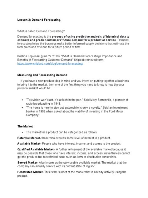 Lesson 3 Demand Forecasting Pdf Forecasting Demand