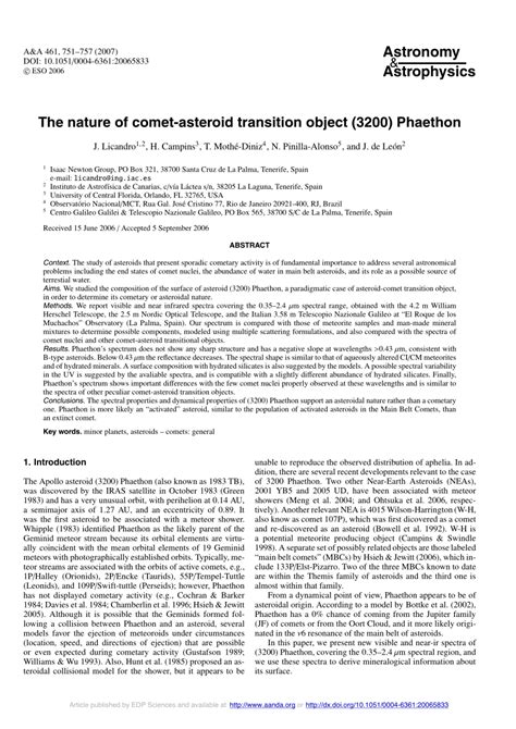 Pdf The Nature Of Comet Asteroid Transition Object 3200 Phaethon