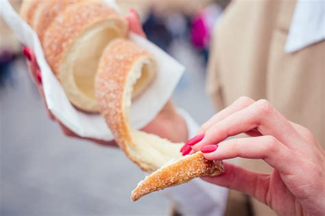 식욕을 가진 여성은 프라하 거리에서 전통적인 체코 달콤한 Trdelnik을 먹는다 20 24세에 대한 스톡 사진 및 기타 이미지 20 24세 거리 계피 Istock