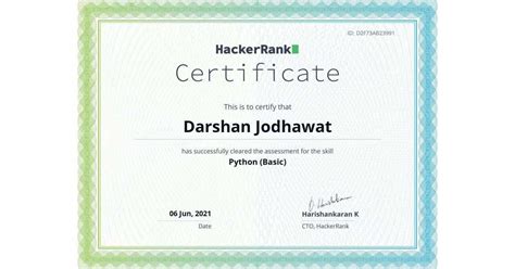 Darshan Jodhawat On Linkedin Pythonbasic Hackerrank Pythonlearning Pythoncoding Certificate