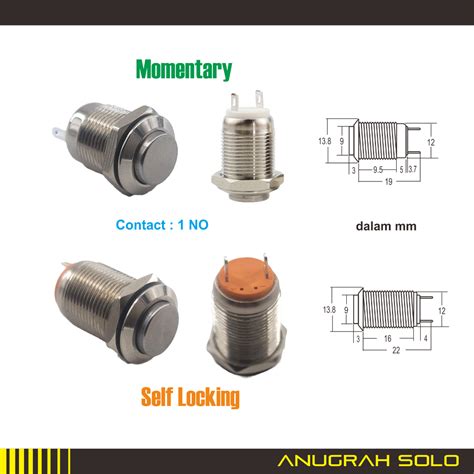 Jual Metal Push Button Pushbutton Tombol Tekan Push On 12mm 16mm 19mm