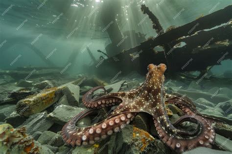 View Of Octopus In Its Natural Underwater Habitat Ai Generated Image