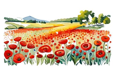 Premium Vector Painting Of A Field Of Poppies
