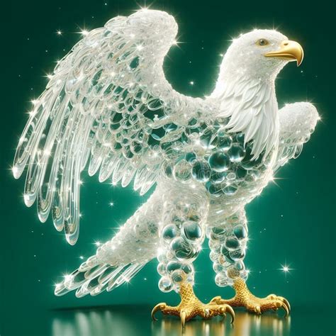 An Eagle With An Emerald Glass With Golden Beak And Feet Is Spreading