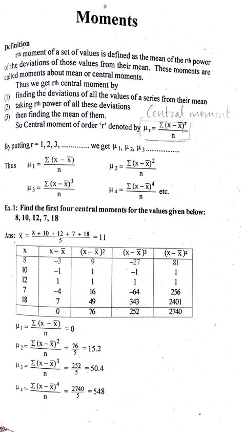 BCom Quantitative Techniques For Business I D Moments Moments Definition Rth Moment Of A