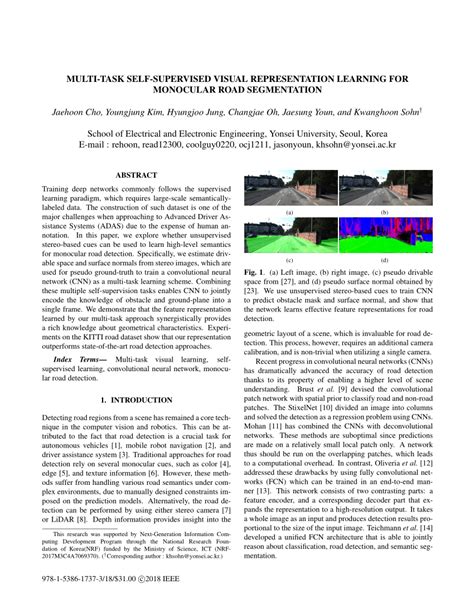 Pdf Multi Task Self Supervised Visual Representation Learning For Monocular Road Segmentation