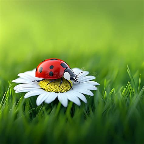 Cartoon Ladybug Resting On Daisy In Meadow Stock Illustration Illustration Of Seasonal