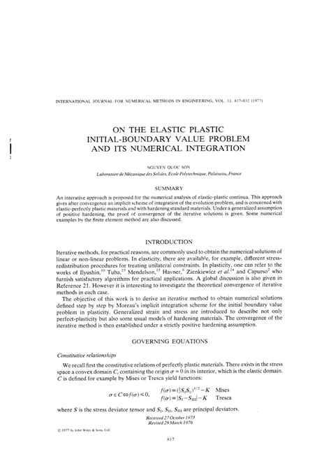 Pdf On The Elastic Plastic Initial Boundary Value Problem And Its Integration