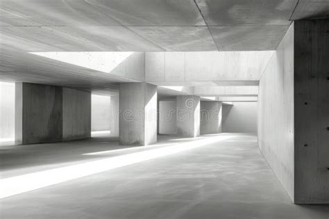 Abstract Concrete Corridor With Repeating Geometric Patterns And Natural Light Showcasing