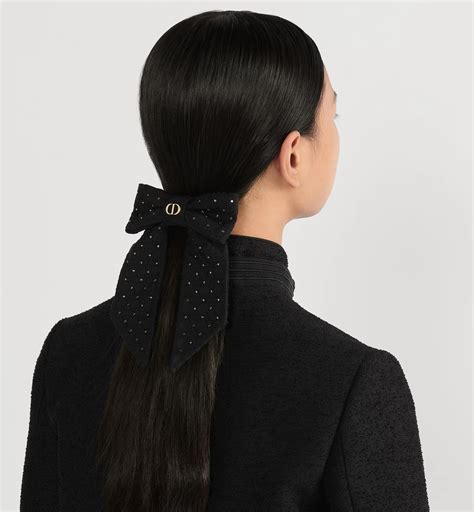 Large Dior Twist Bow Black Grosgrain Effect Technical Fabric And Silver