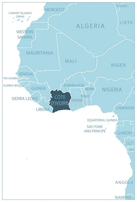 Cote Divoire Blue Map With Neighboring Countries And Names Stock Illustration Illustration