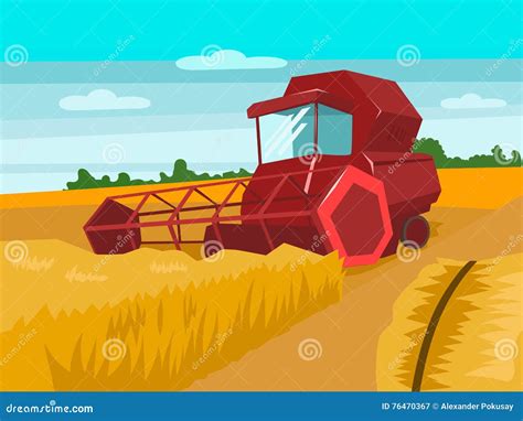 Harvester Gather Wheat Cartoon Vector Illustration Stock Vector