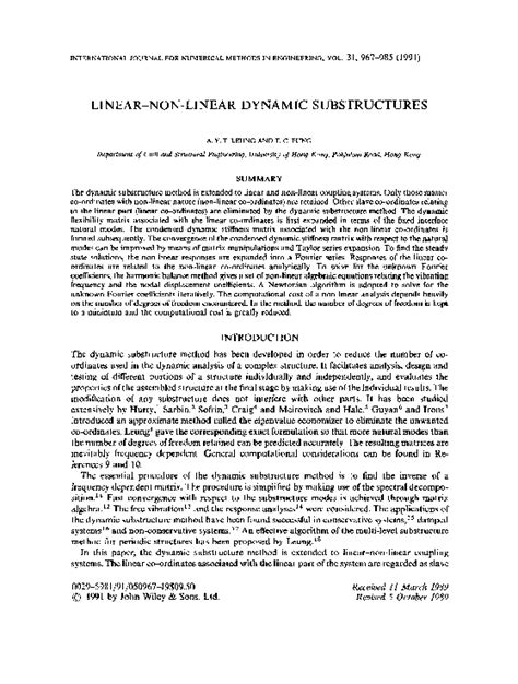 Pdf Linear Non Linear Dynamic Substructures