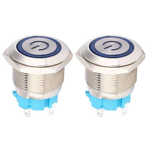 2 Pack 16mm Round 4pin 1no Push Button Switch 12 24vdc Self Resetting With Blue Led Indicator