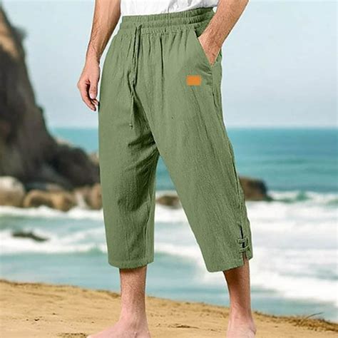 Fengqque Mens Imitation Cotton And Linen Capri Pants Lightweight Loose