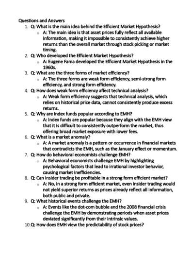 Efficient Market Hypothesis In Personal Finance Reading Comprehension