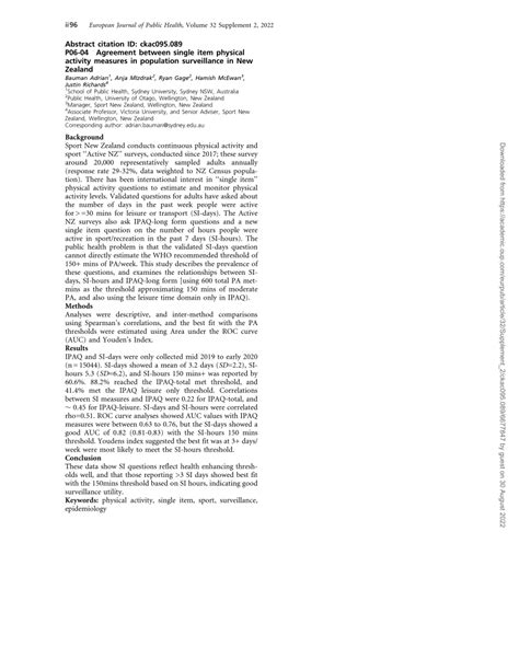 Pdf P06 04 Agreement Between Single Item Physical Activity Measures In Population Surveillance