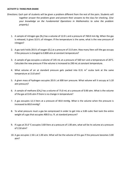 Activity 2 Problem Solving Activity 2 Think Pair Share Directions