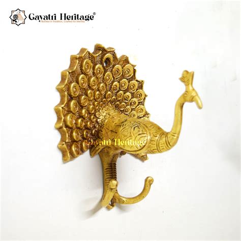 Brass Peacock Hook Elegant Wall Hanging Accent Gayatri Heritage