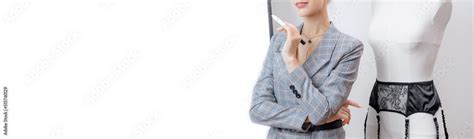 Woman Fashion Designer Tailor Teaches Tailoring Of Lingerie Stands Blackboard Concept Courses