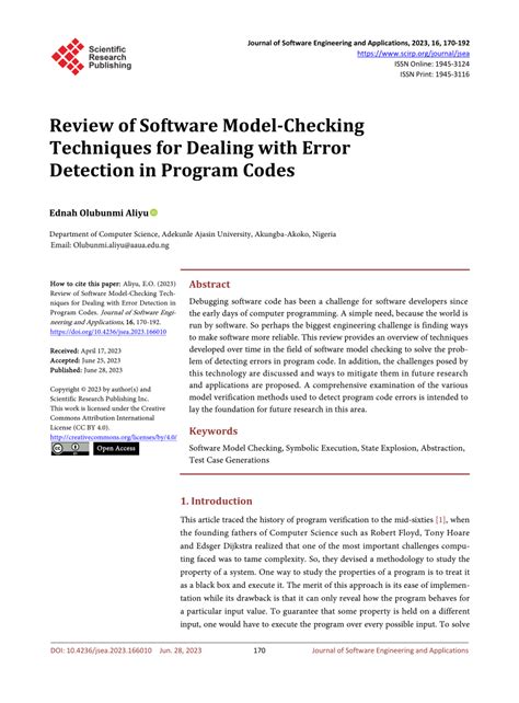 Pdf Review Of Software Model Checking Techniques For Dealing With Error Detection In Program Codes