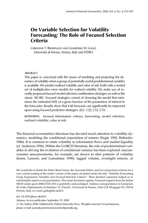 Pdf On Variable Selection For Volatility Forecasting The Role Of Focused Selection Criteria