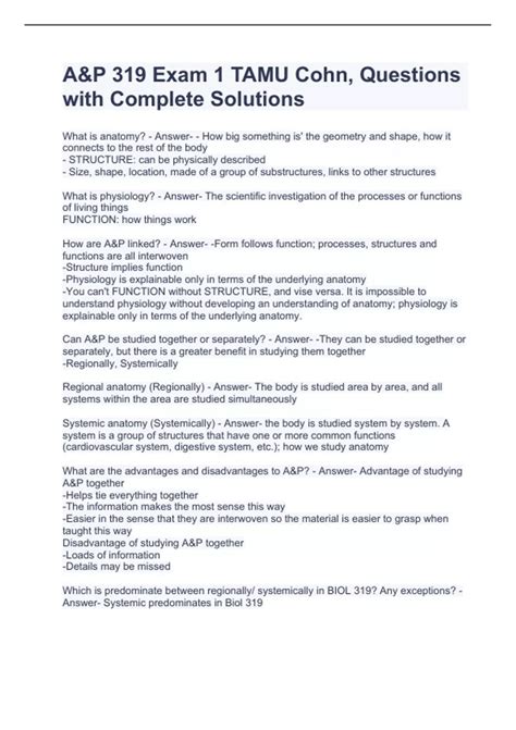 Aandp 319 Exam 1 Tamu Cohn Questions With Complete Solutions Cohn Stuvia Us