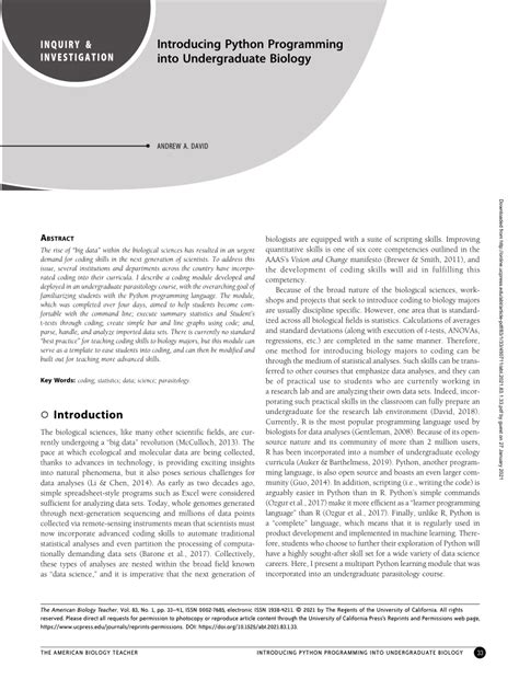 Pdf Introducing Python Programming Into Undergraduate Biology