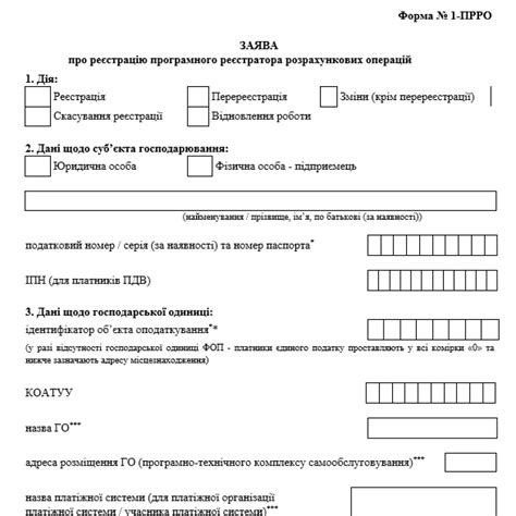 Заява про реєстрацію ПРРО Форма №1 ПРРО Faktoria Kiev