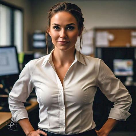 A Woman Stands In Front Of A Computer With A Computer Monitor Behind Her Premium Ai Generated