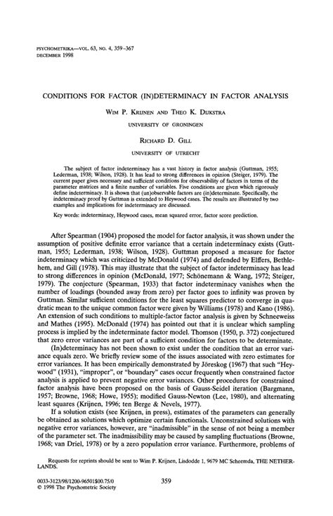 Pdf Conditions For Factor In Determinacy In Factor Analysis