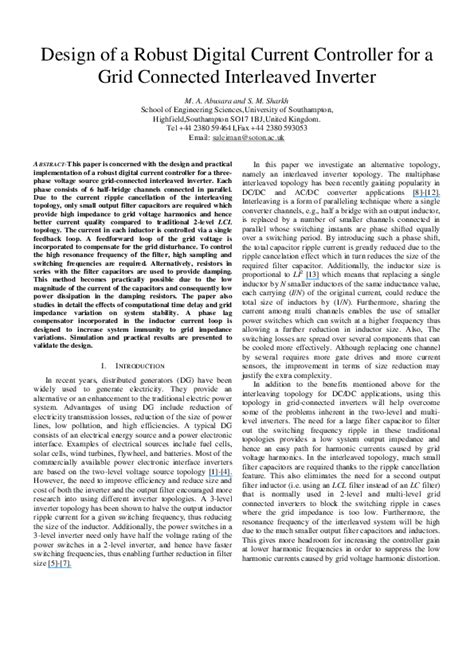 Pdf Design Of A Robust Digital Current Controller For A Grid