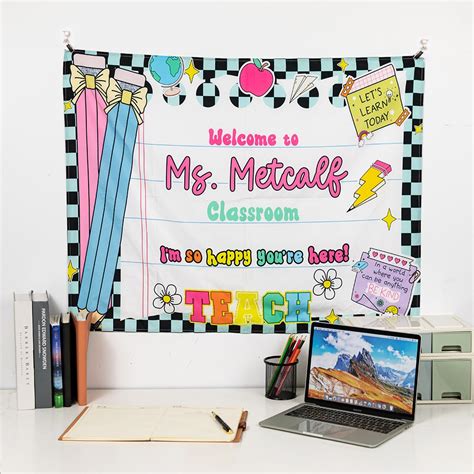 Personalized Welcome To My Classroom Banner Custom Teacher Name Composition Notebook Tapestry