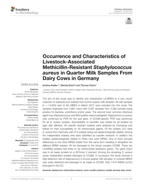 Pdf Occurrence And Characteristics Of Livestock Associated Methicillin Resistant