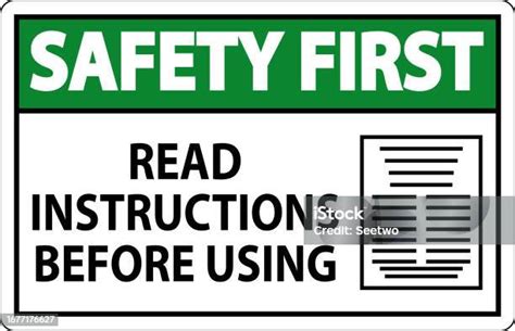 Safety First Machine Sign Read Instructions Before Using Stock Illustration Download Image Now