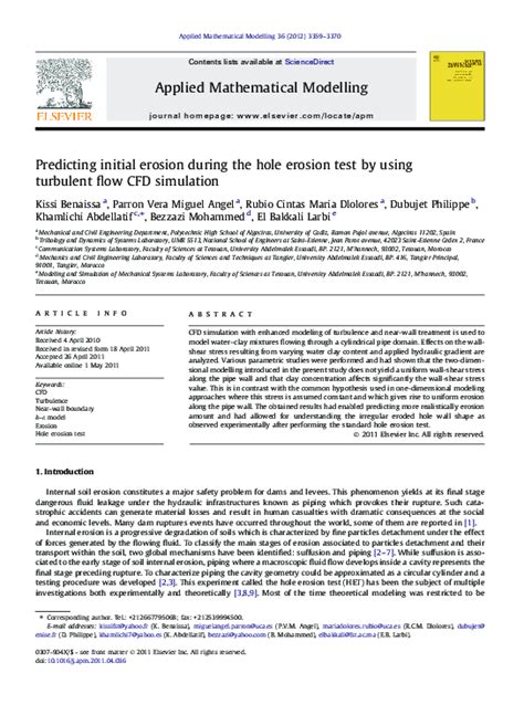 Pdf Predicting Initial Erosion During The Hole Erosion Test By Using Turbulent Flow Cfd
