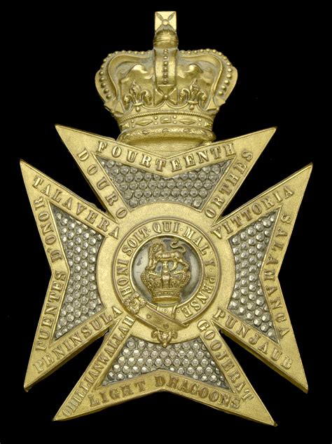 14th Light Dragoons Officers Shako Plate Badge A Very Good And