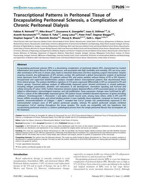 Pdf Transcriptional Patterns In Peritoneal Tissue Of Encapsulating Peritoneal Sclerosis A