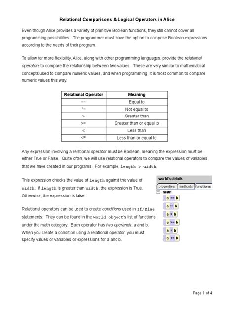 Relational Comparisons In Alice Pdf Boolean Data Type Computer
