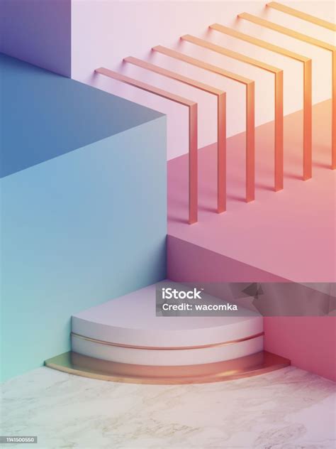 3d 렌더링 현대 추상적인 기하학적 배경 최소한의 네온 이랑 원시적 인 모양 상점 전시 자외선 파스텔 색상 개념에 대한 스톡 사진 및 기타 이미지 Istock